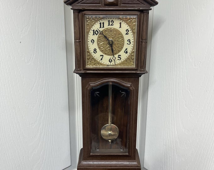 Vintage Lux Electric Pendulum Clock: Ornate Gold Face, Faux Wood ...