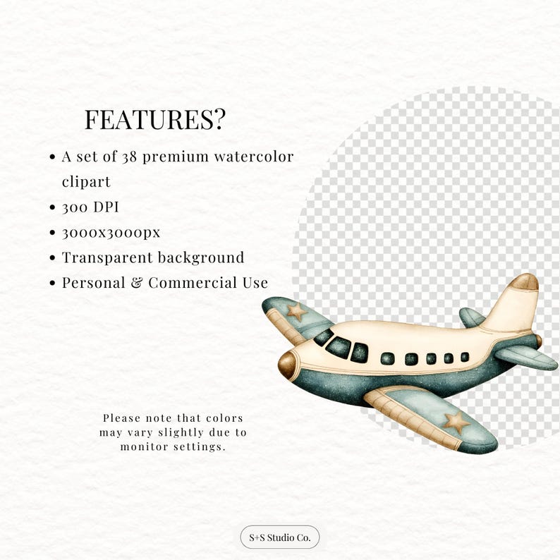 Watercolor Airplane Clipart Set - 38 PNG Bundle - Hot Air Balloon ...
