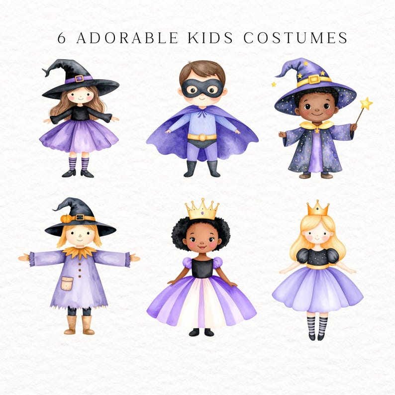 Watercolor Halloween Clip Art Bundle, Spooky Kids Costumes, Haunted ...