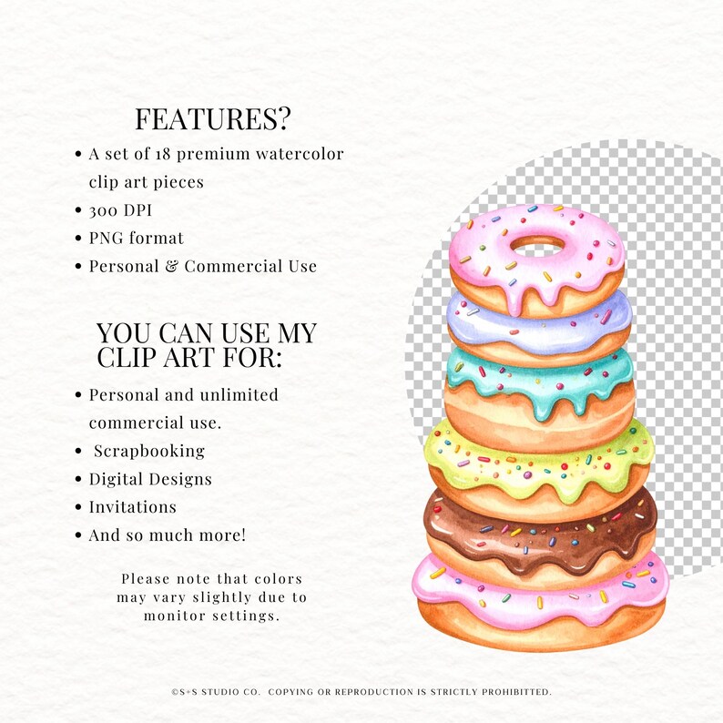 Pastel Donut Clipart Set, Watercolor Sweets (PNG, Commercial Use ...