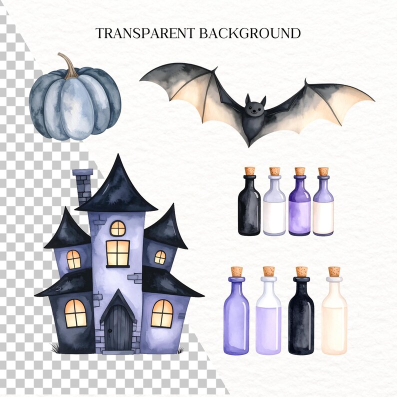 Watercolor Halloween Clip Art Bundle, Spooky Clip Art, Halloween ...