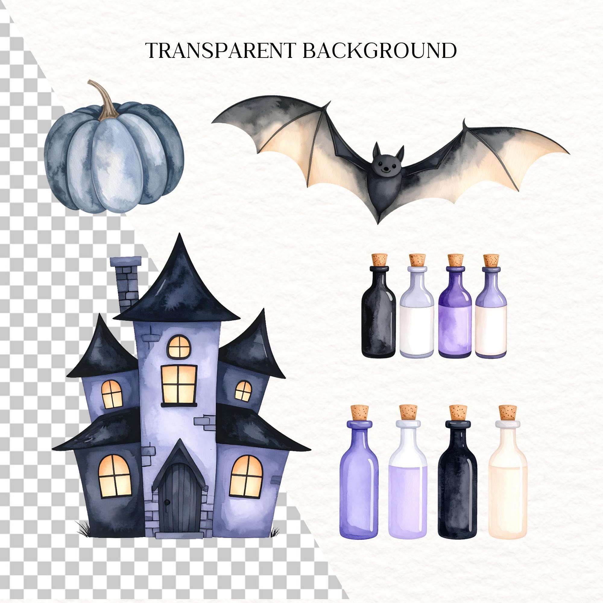 Watercolor Halloween Clip Art Bundle, Spooky Clip Art, Halloween ...