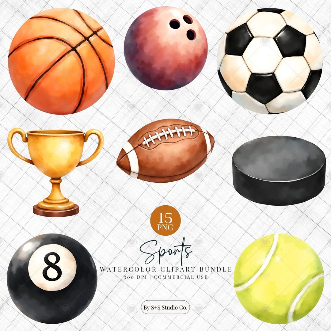 Sports Clipart - 15 PNG Clipart Bundle - Football, Soccer, Hockey ...