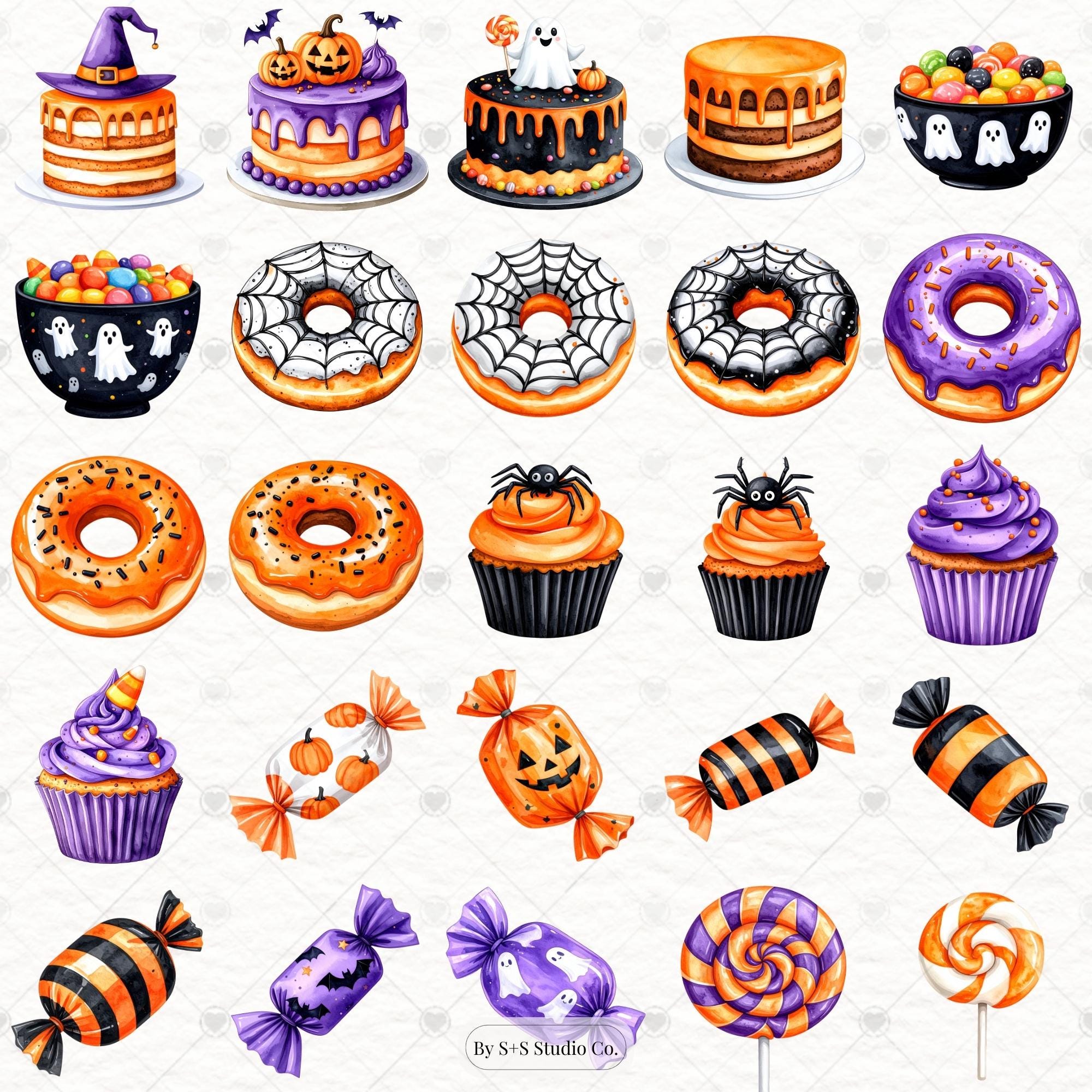 Watercolor Halloween Treats Clipart – 50 PNG Bundle (commercial Use) - Etsy