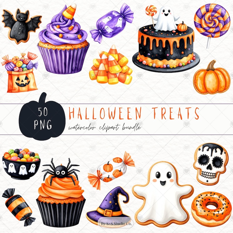 Watercolor Halloween Treats Clipart – 50 PNG Bundle (commercial Use) - Etsy