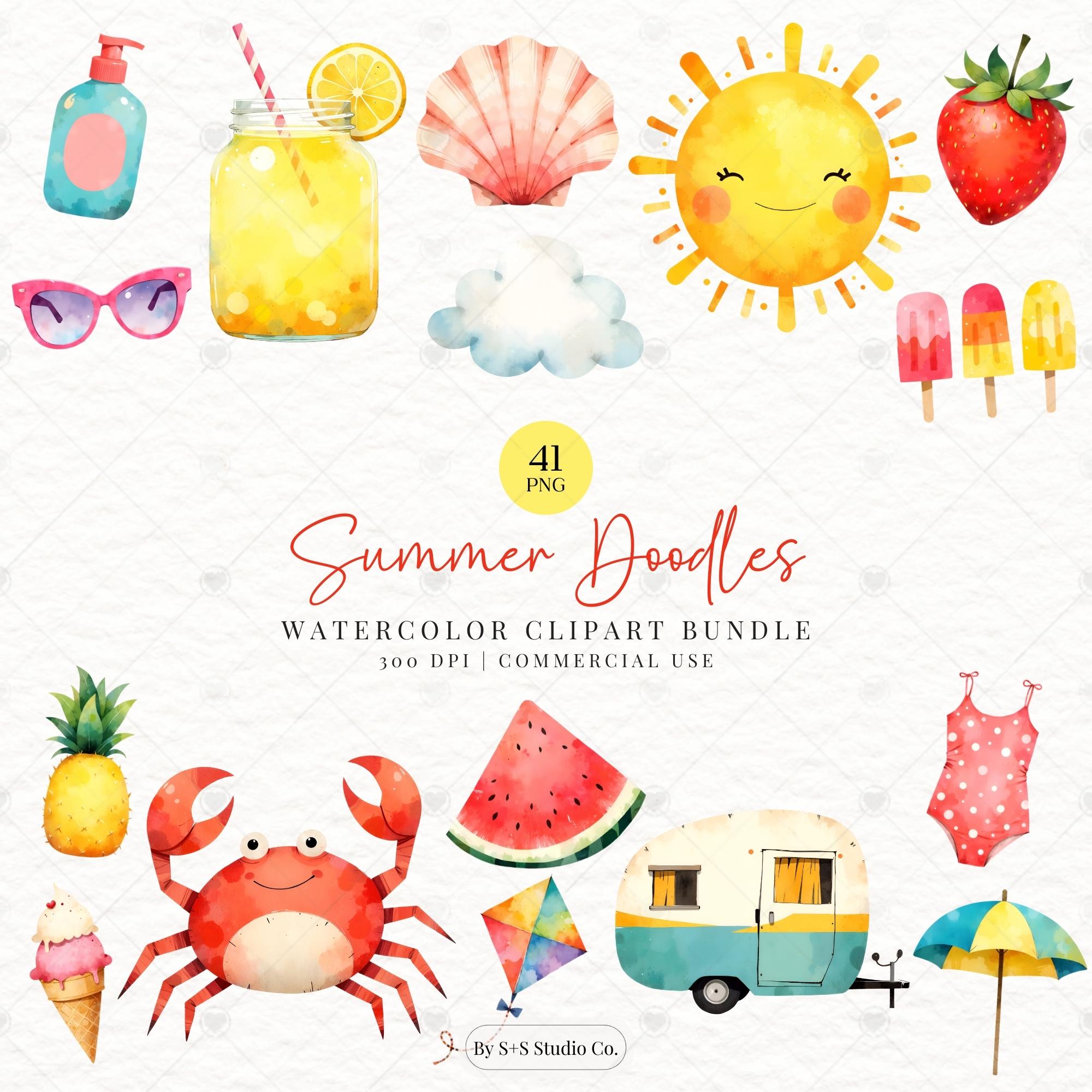 Summer Watercolor Clipart Set – 41 PNG Doodles, Commercial Use - Etsy