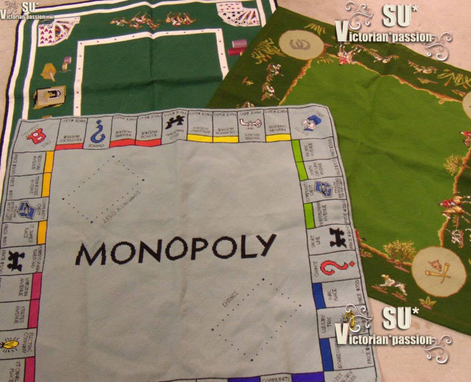 HUGE 36 Antique Vintage PREWORKED Needlepoint Canvas Mat RUG Throw ...