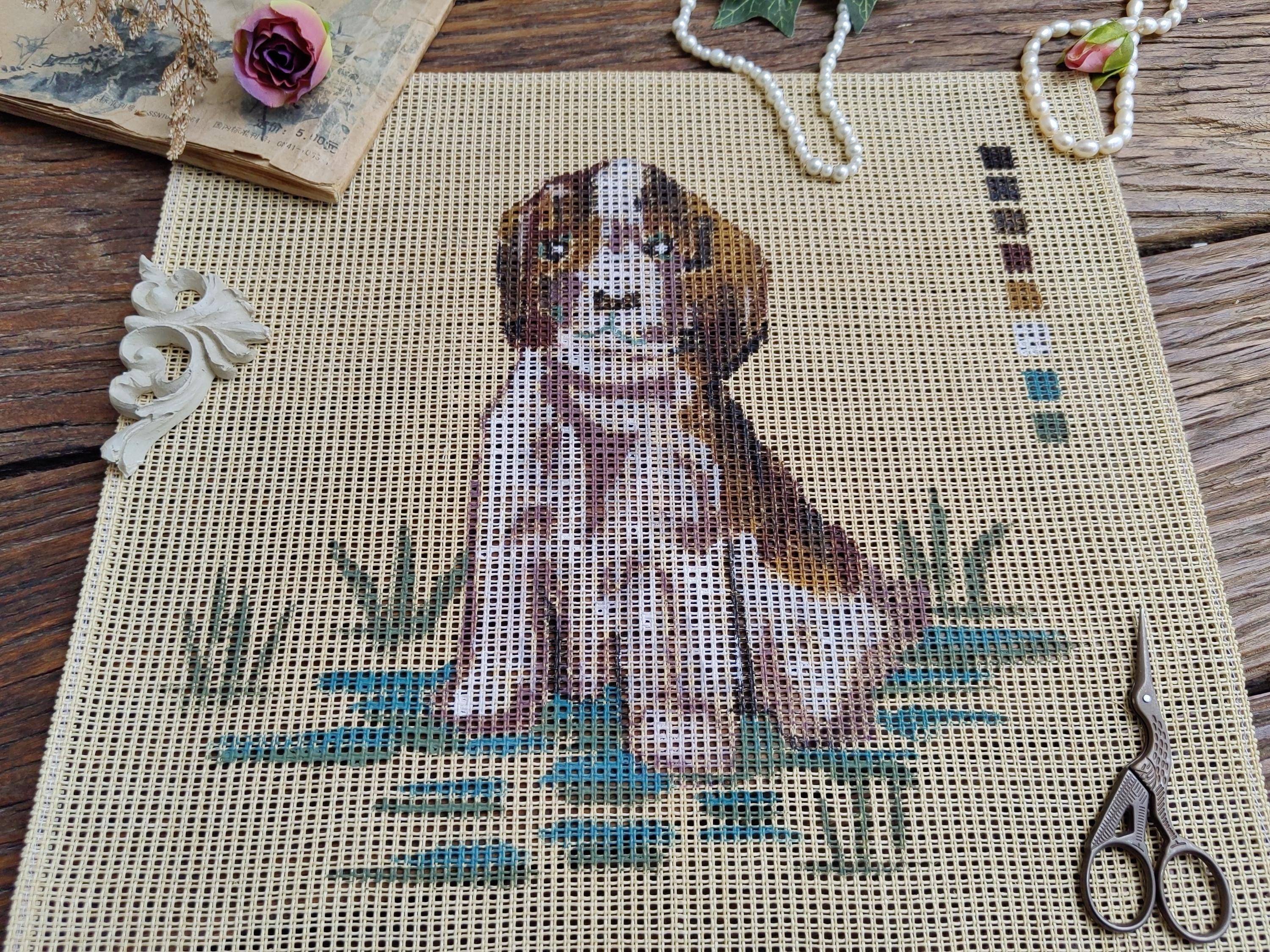 Hand-painted Needlepoint Canvas: Puppy in Grass - Vintage Dog Design - Etsy