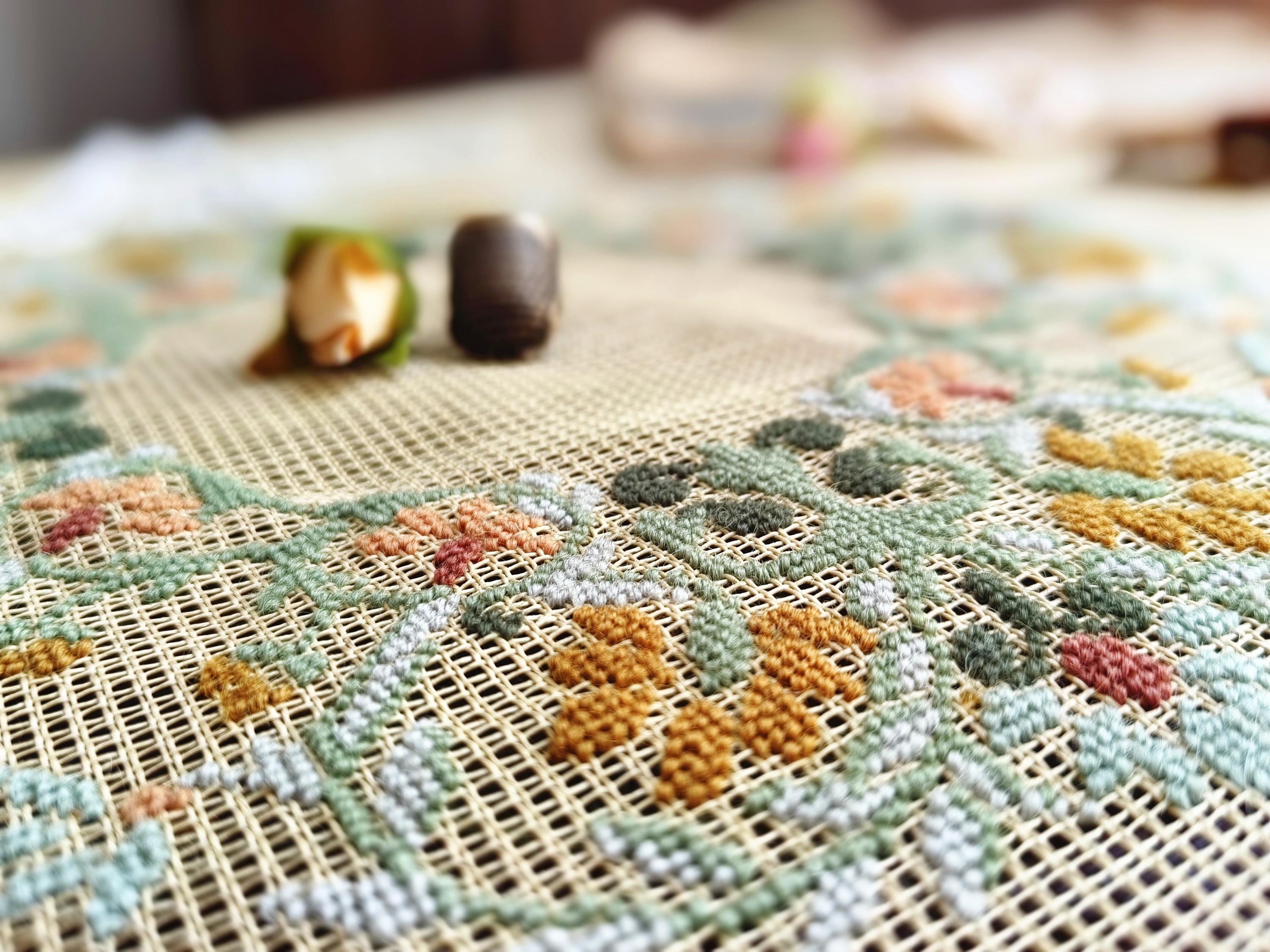 Antique French Petit Point Needlepoint Canvas: Floral Wreath, Mint ...