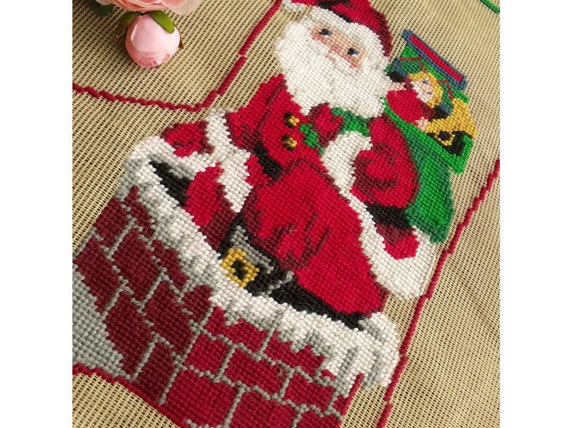 Vintage PREWORKED Needlepoint Christmas Stocking Canvas - Etsy