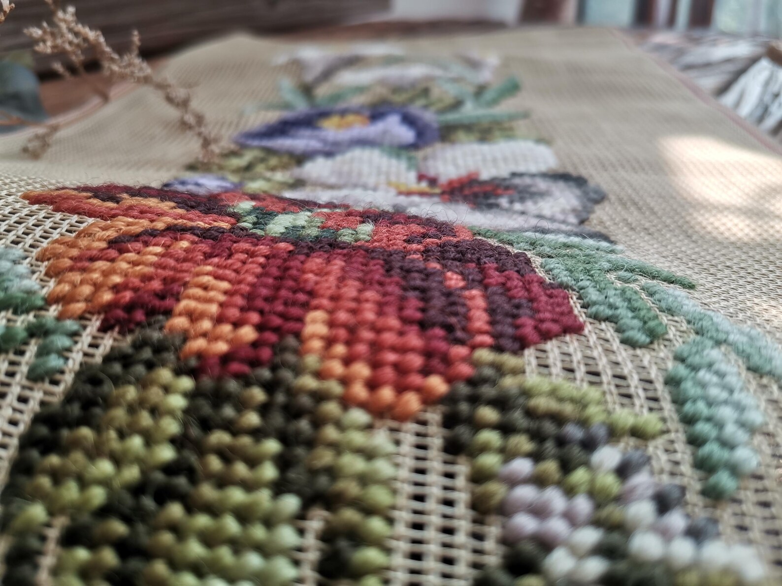 Vintage Floral Needlepoint Canvas: Victorian Lilies, 30" Preworked ...