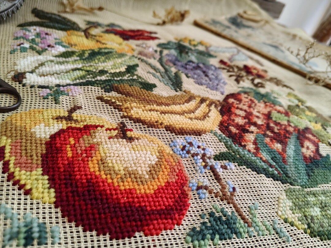 Vintage Medieval Fruit Needlepoint Canvas: 29" Preworked Tapestry - Etsy