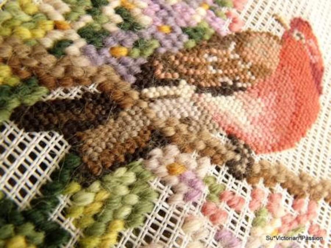 Vintage PREWORKED Needlepoint Canvas Bird PETIT POINT Embroidered ...