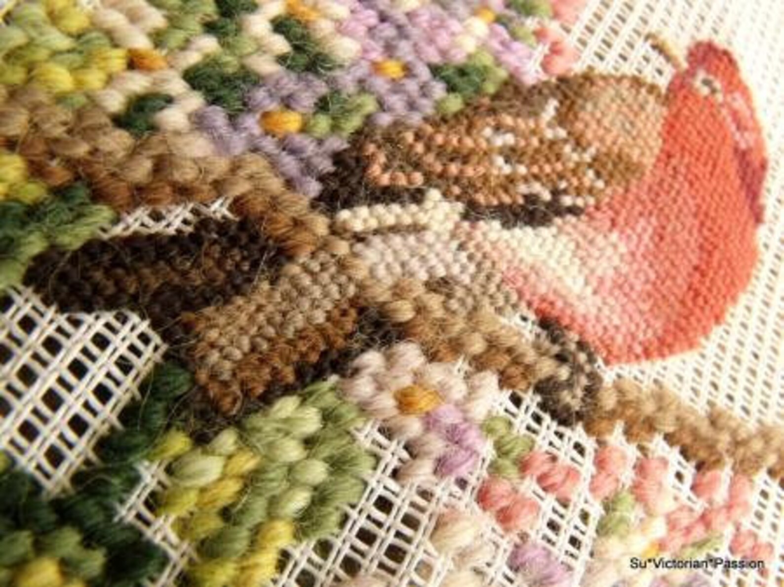 Vintage PREWORKED Needlepoint Canvas Bird PETIT POINT Embroidered ...