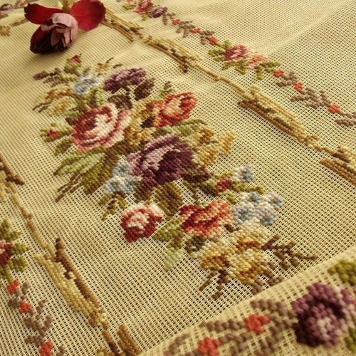 Vintage HUGE 40 Long PREWORKED Needlepoint Canvas - Etsy