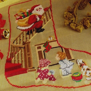 Vintage PREWORKED Needlepoint Christmas Stocking Canvas - Etsy