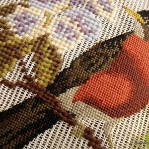 Vintage PREWORKED Needlepoint Canvas Bird PETITPOINT- Carolina Wren Yellow Jessamine - Etsy