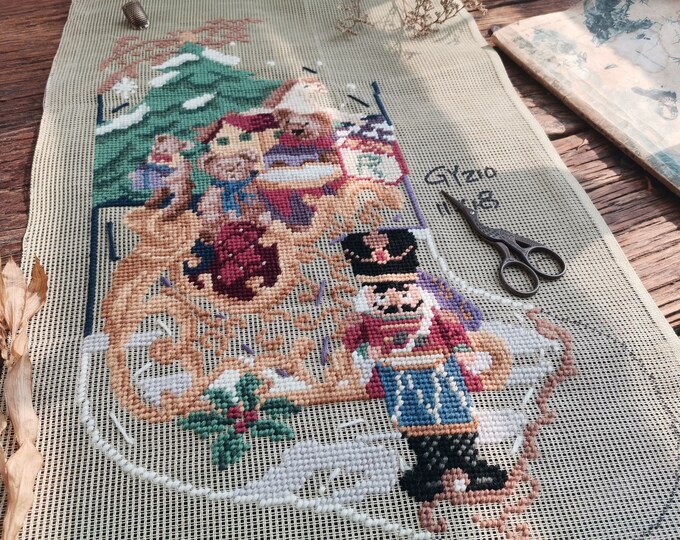 Vintage Christmas Stocking Needlepoint Canvas: Unicorn Bear Tree ...