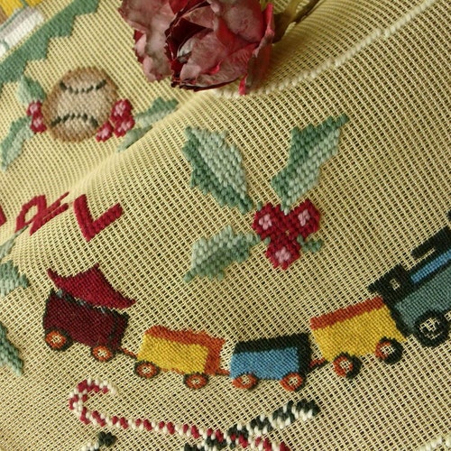 Vintage PREWORKED Needlepoint Christmas Stocking Canvas - Etsy