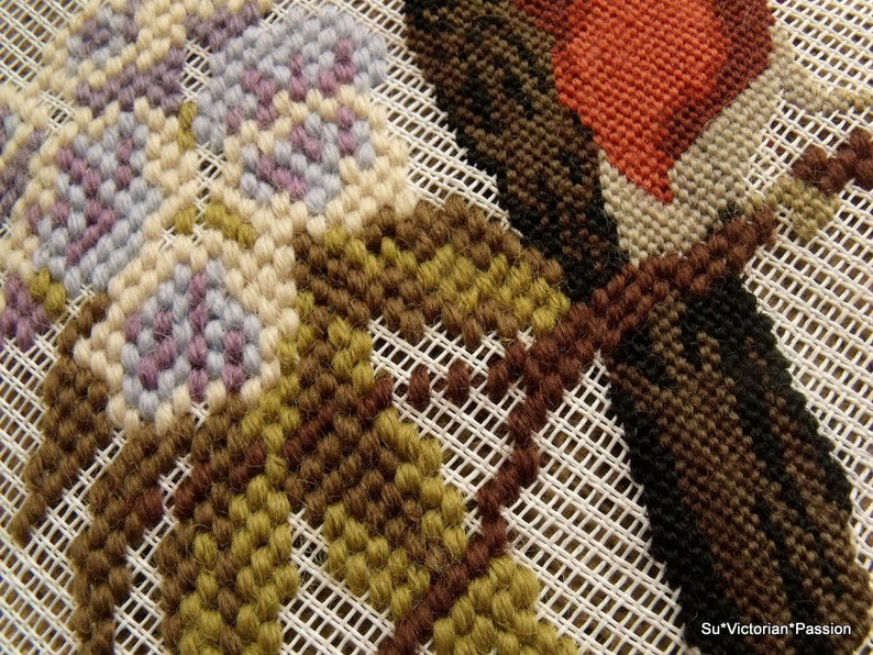 Vintage PREWORKED Needlepoint Canvas Bird PETITPOINT- Carolina Wren Yellow Jessamine - Etsy