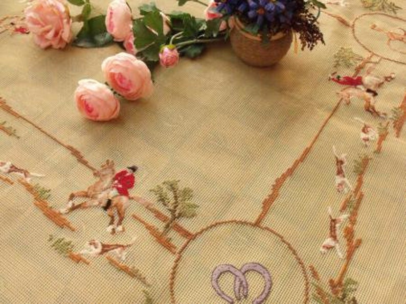 HUGE 36 Antique Vintage PREWORKED Needlepoint Canvas Mat RUG Throw ...