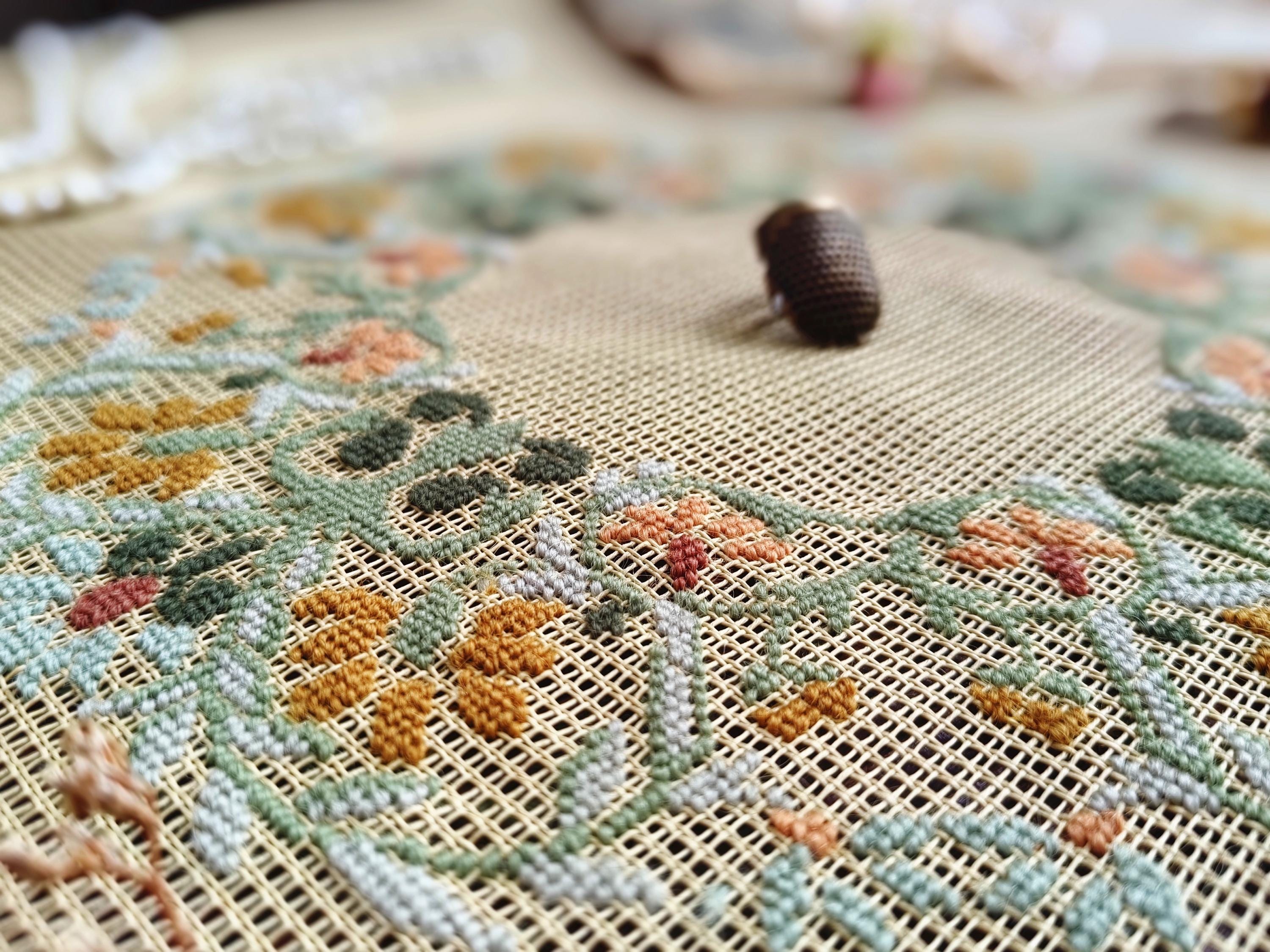 Antique French Petit Point Needlepoint Canvas: Floral Wreath, Mint ...
