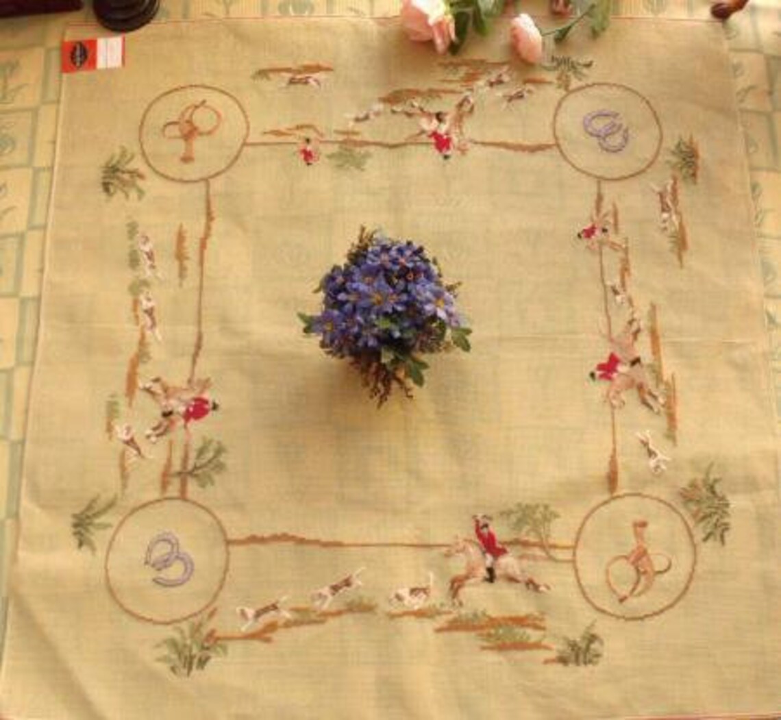 HUGE 36 Antique Vintage PREWORKED Needlepoint Canvas Mat RUG Throw ...