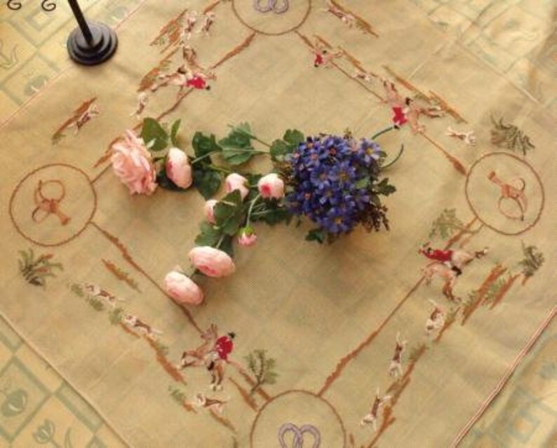 HUGE 36 Antique Vintage PREWORKED Needlepoint Canvas Mat RUG Throw ...