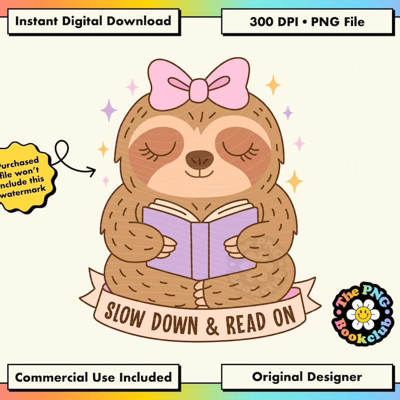 Bookish Sloth Png - Etsy