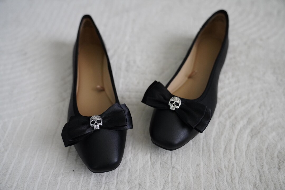 Olivia Paige -black Rockabilly Flats With Silver Sugar Skull Bows ...