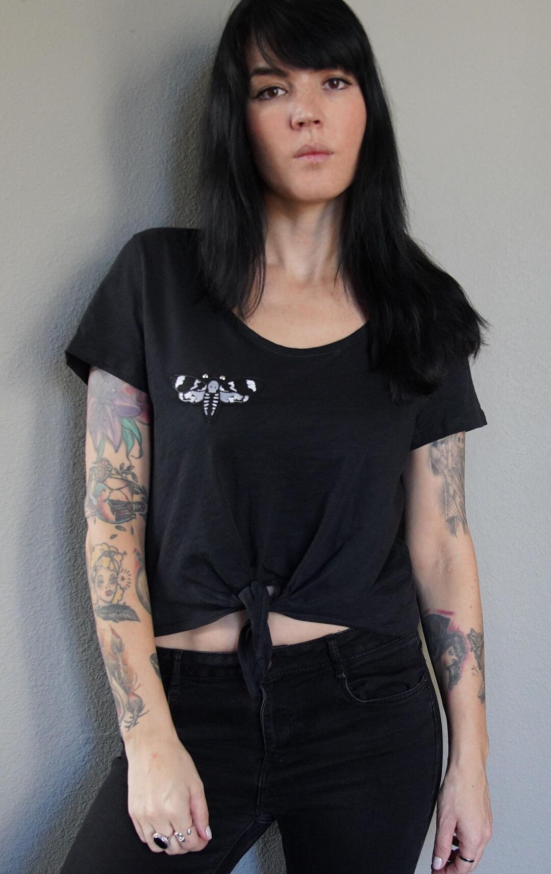 Olivia Paige Clothing - Black Shirt Death Moth Tattoo Crop Top Tee - Etsy