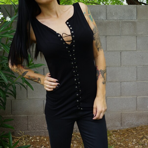Lace up Front Top - Etsy