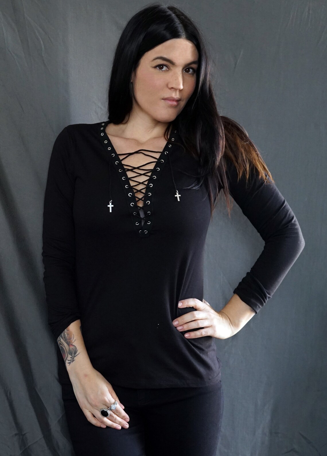 Olivia Paige Clothing Front Eyelet lace up tshirt goth | Etsy