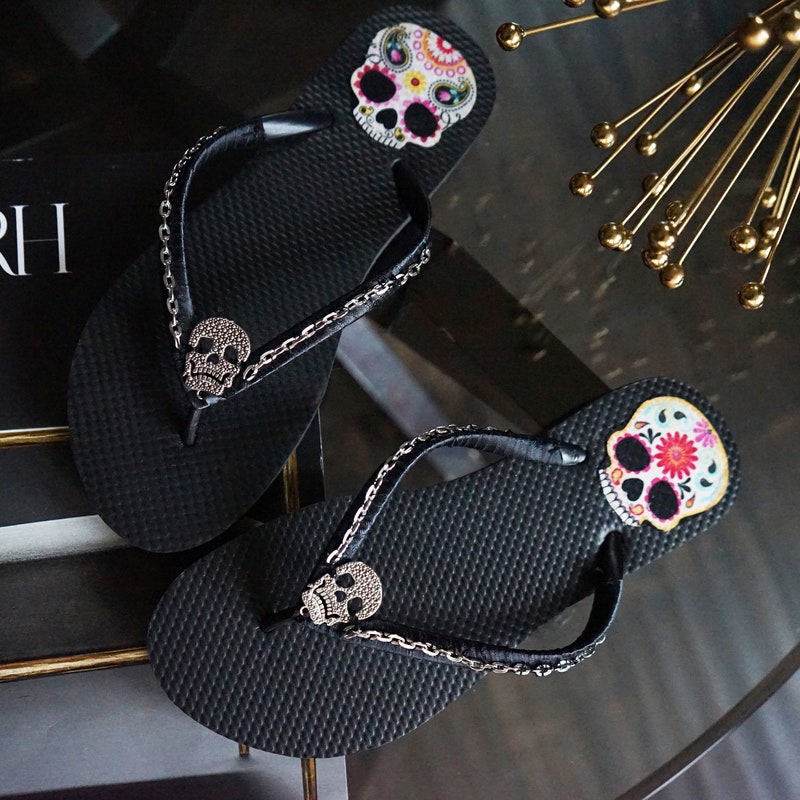 Skull Flip Flops - Etsy