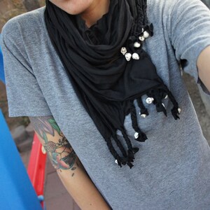 Olivia Paige Punk Rock Black Fabric Scarf With Skulls Beads - Etsy