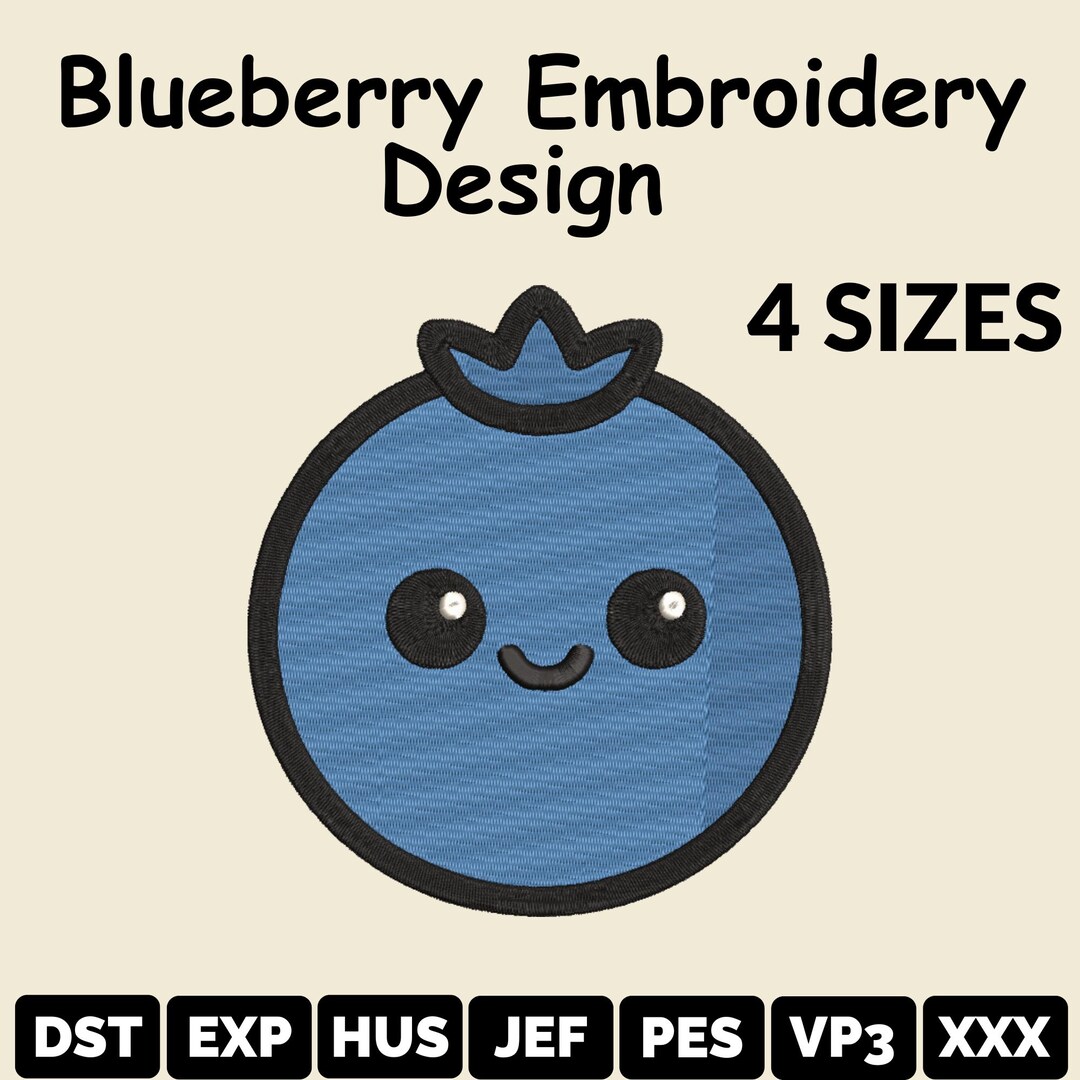 Kawaii Blueberry Embroidery Design – Fruit, 4 Sizes (instant Download ...