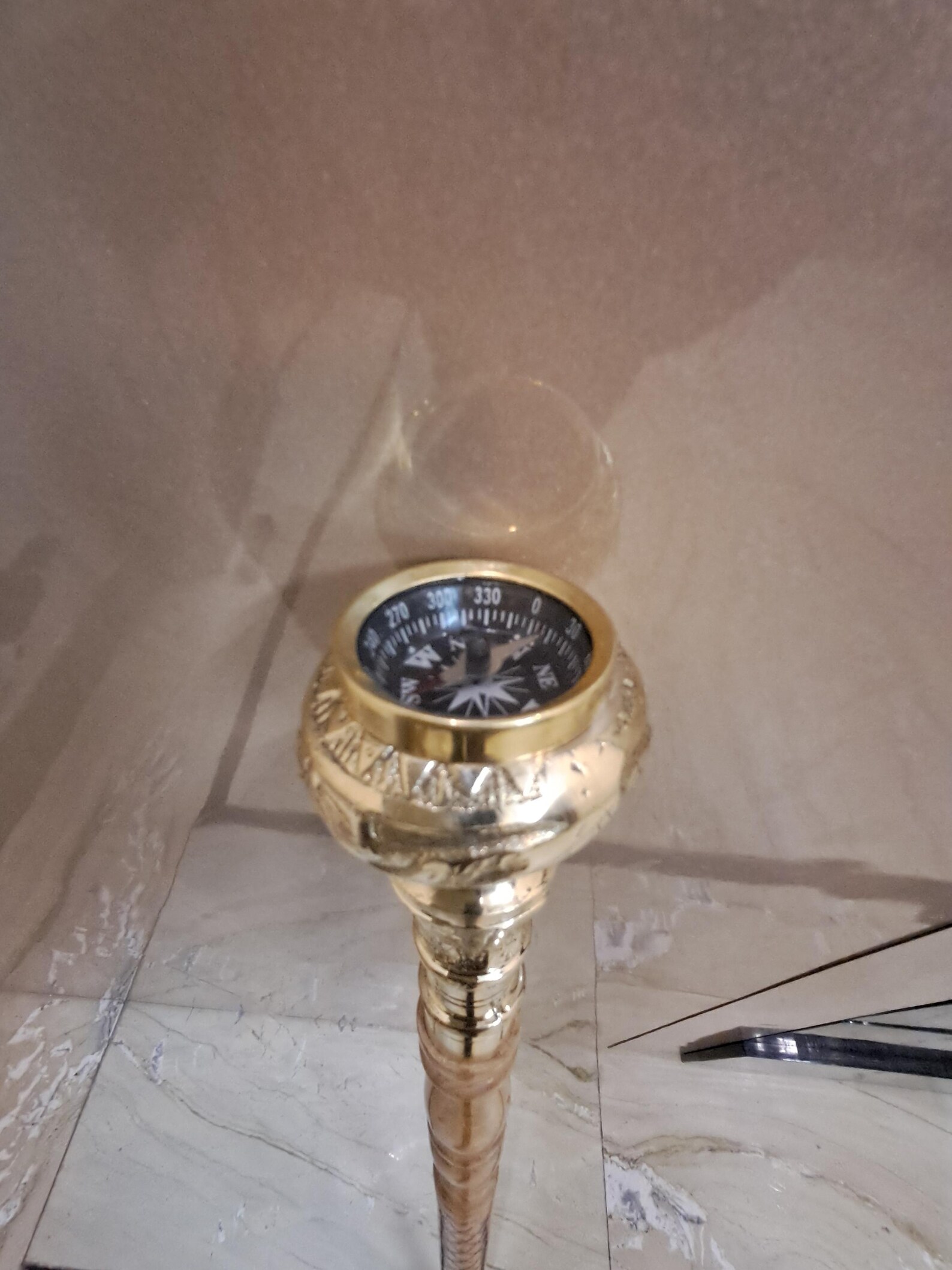 Brass Compass Wooden Walking Cane – Handmade Ash Wood Stick, Vintage ...