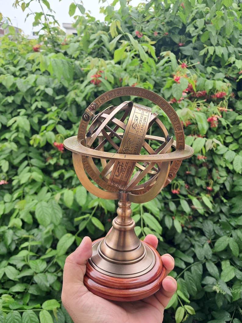 Antique Style Brass Armillary Sphere – 8" Engraved Nautical Tabletop ...