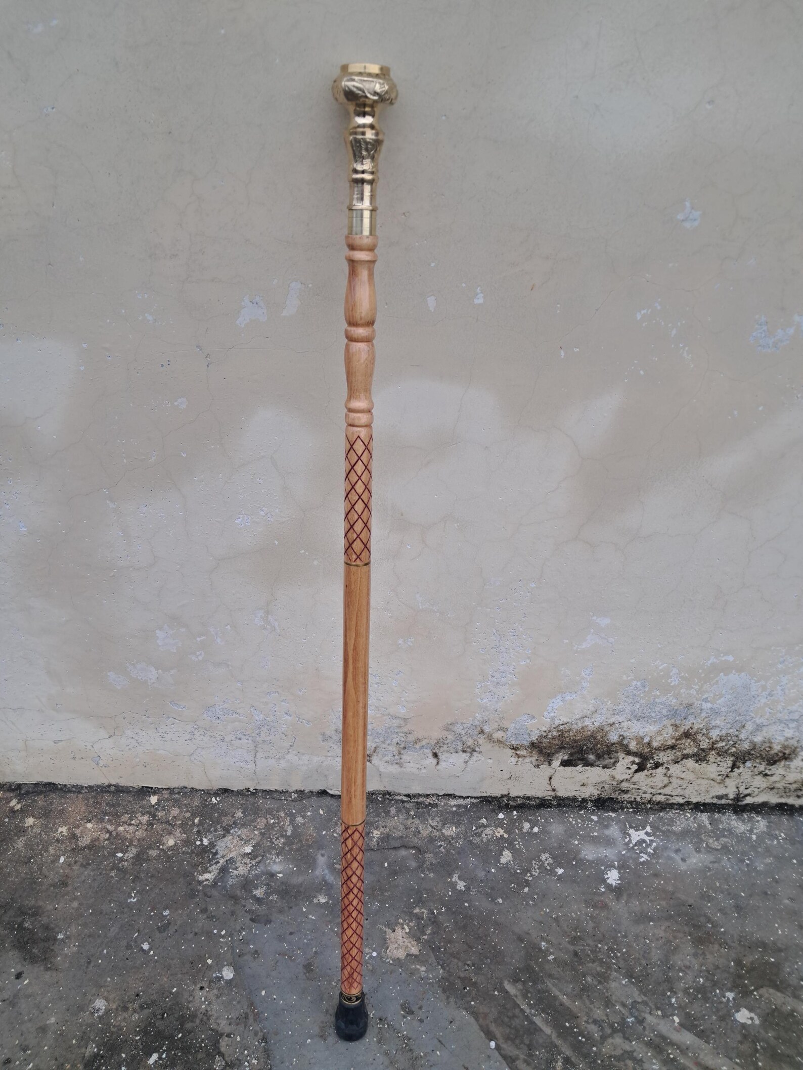 Brass Compass Wooden Walking Cane – Handmade Ash Wood Stick, Vintage ...