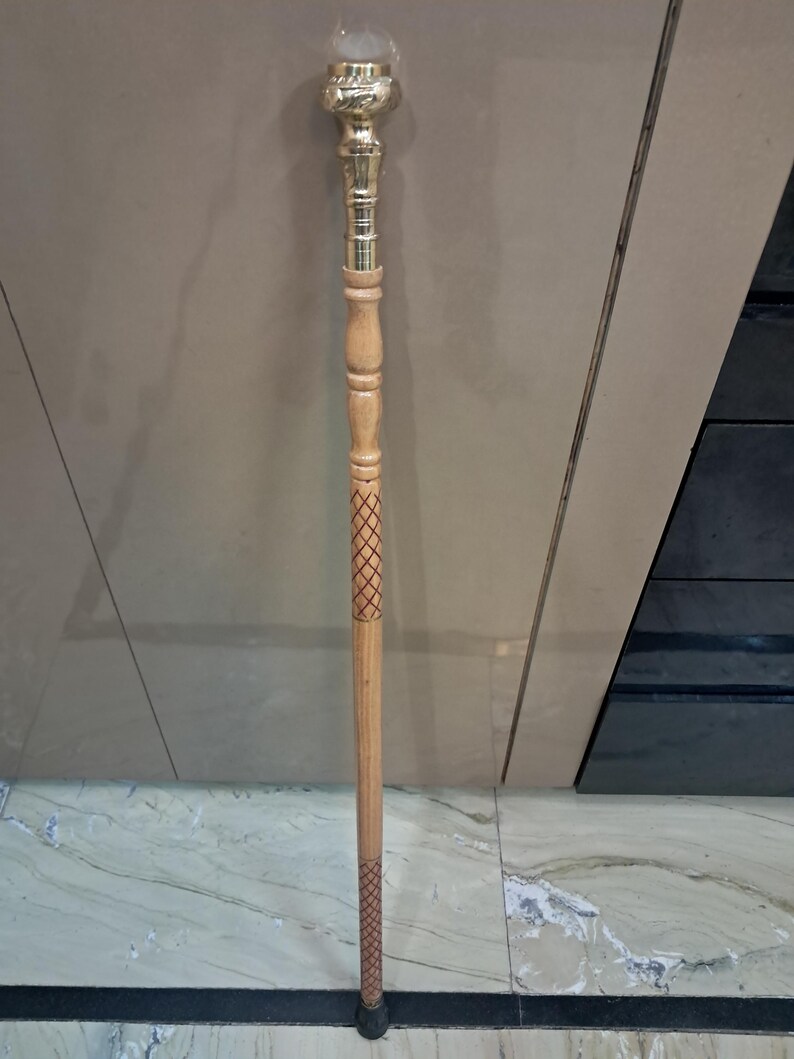 Brass Compass Wooden Walking Cane – Handmade Ash Wood Stick, Vintage ...