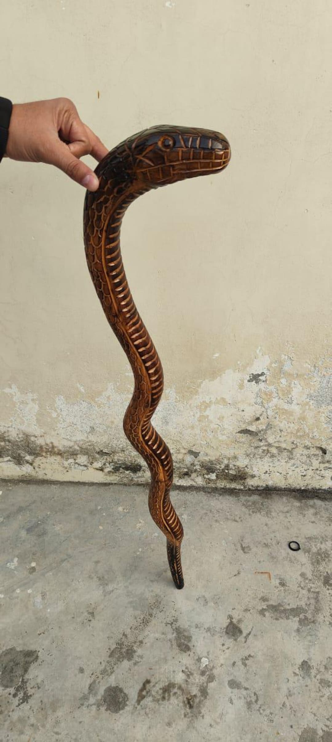 Carved Cobra Snake Walking Stick – Handmade Wooden Cane, Serpent Design ...