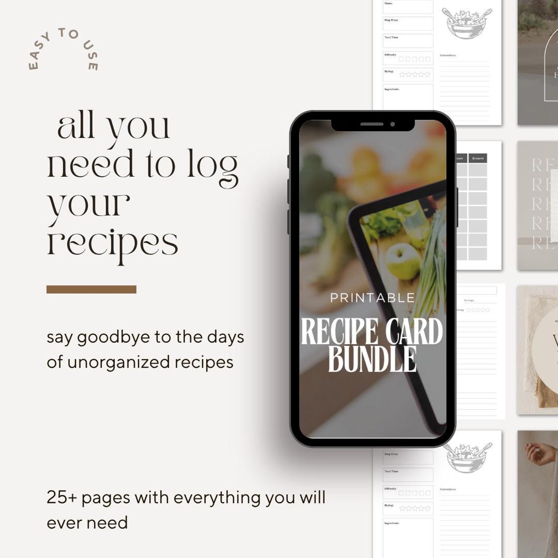 Printable Recipe Card Bundle: Meal Planner, Grocery List (instant ...