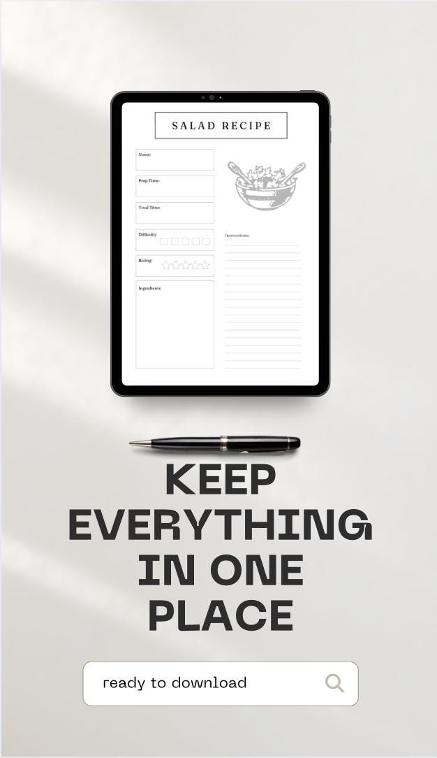 Printable Recipe Card Bundle: Meal Planner, Grocery List (instant ...