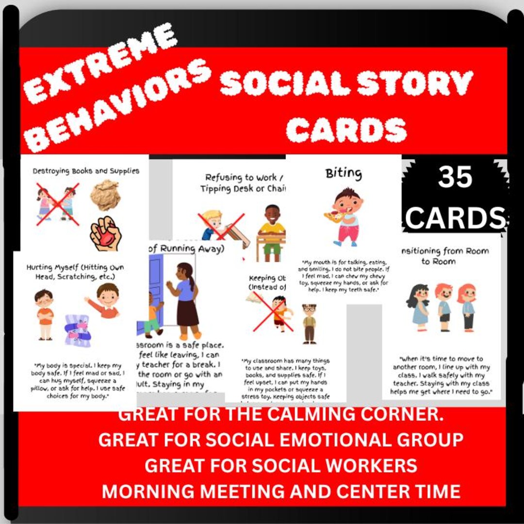 Kindergarten Social Story Cards for Extreme Behaviors | Behavior ...