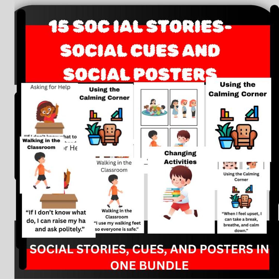 15 Social Stories With Matching Visual Cue Cards & Classroom Posters ...