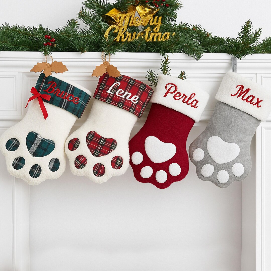Personalized Embroidered Paw Christmas Stocking: Custom Pet Name - Etsy