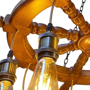34.25 Inc Handmade Ship Wheel Chandelier |rustic Wood Farmhouse Light ...