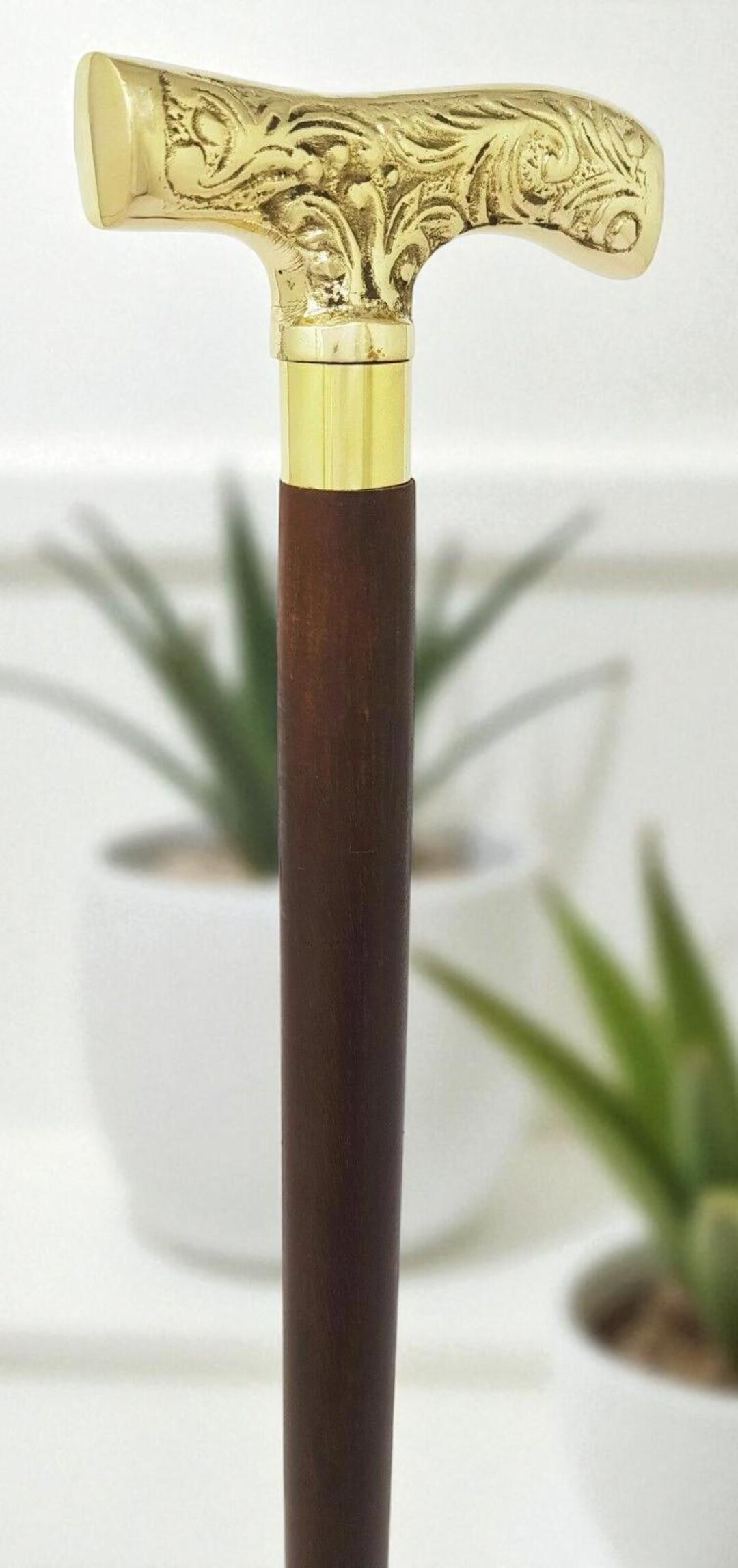 Elegant Brass Handle Walking Cane – Handcrafted Wooden Shaft, Ornate ...