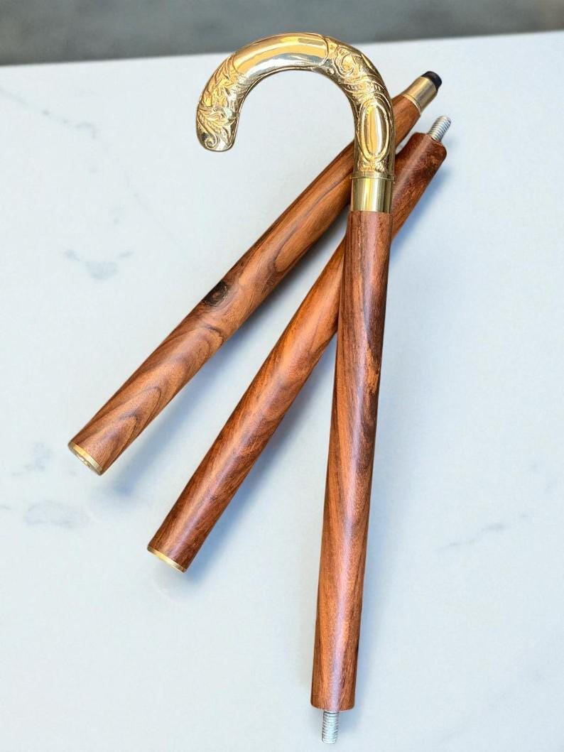 Handcrafted Brass Handle Folding Walking Cane: Elegant Vintage Travel ...