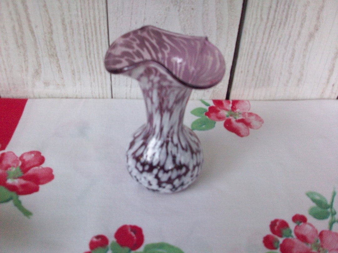 Vintage Small Handblown Art Glass Purple and White Mottled Flared Lip ...